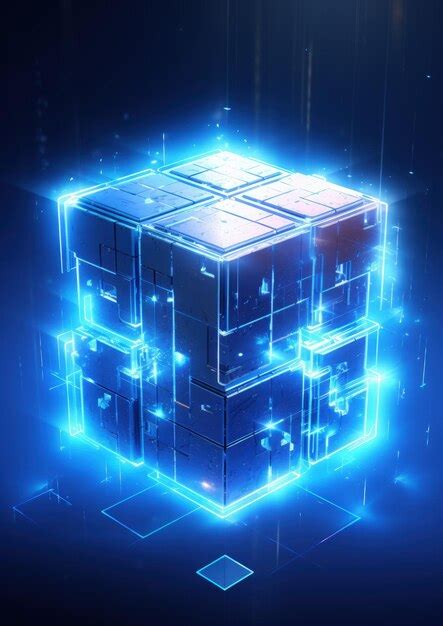 Premium Ai Image Blue Neon Small Digital Cube Element Technology