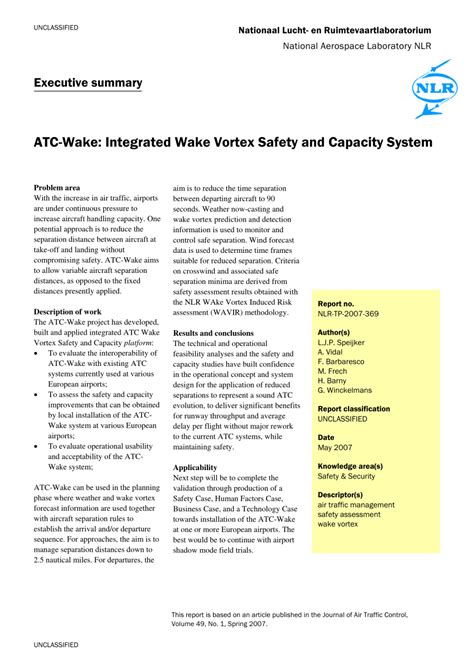 Pdf Atc Wake Integrated Wake Vortex Safety And Capacity System