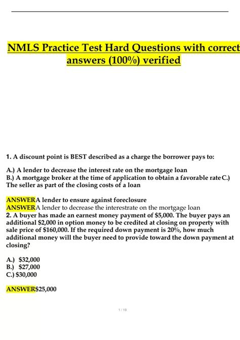NMLS Practice Test Hard Questions With Correct Answers NAPLEX Stuvia US