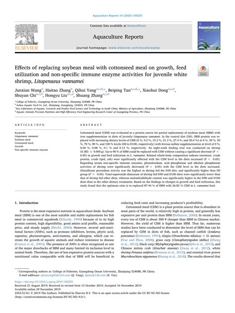 Pdf Effects Of Replacing Soybean Meal With Cottonseed Meal On Growth