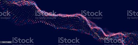 추상적 빨간색 파란색과 노란색 파티클 배경입니다 점 풍경이 있는 흐름 파 디지털 데이터 구조 미래의 메시 또는 사운드 그리드 패턴 점 시각화 기술 벡터 그림 0명에 대한