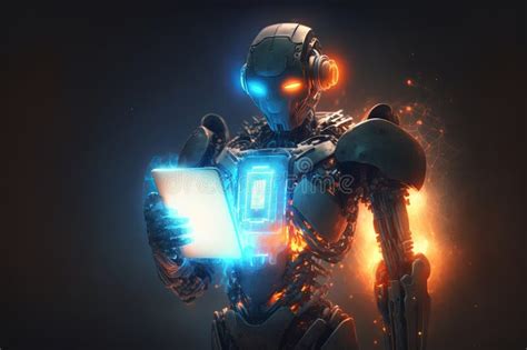 Ai Robot Working Using Tablet Futuristic Humanoid Worker Generative Ai Stock Illustration