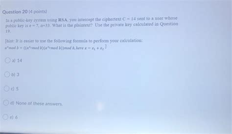 solved question 20 4 points in a public key system using
