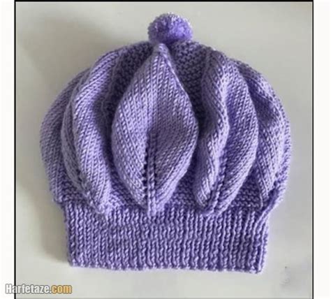 طرز بافت کلاه برگی هشت ترک بچه گانه با دو میل مدل جدید کلاه هشت برگی