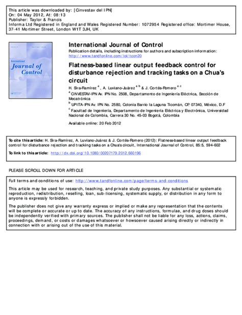 Pdf International Journal Of Control Flatness Based Linear Output Feedback Control For