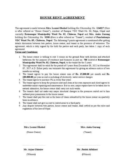 House Rent Agrement Sample Pdf Government Civil Law Common Law