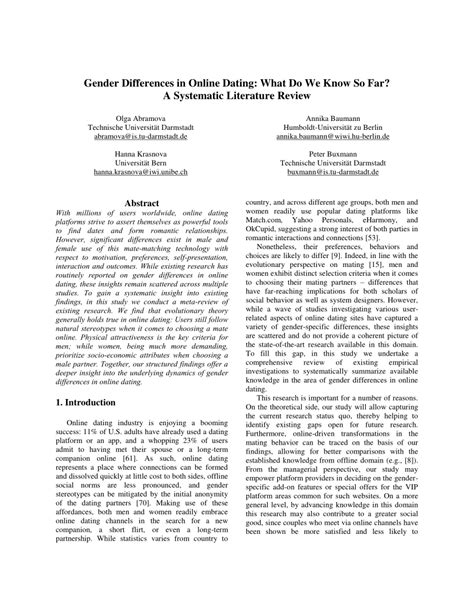 PDF Gender Differences In Online Dating What Do We Know So Far A Systematic Literature Review