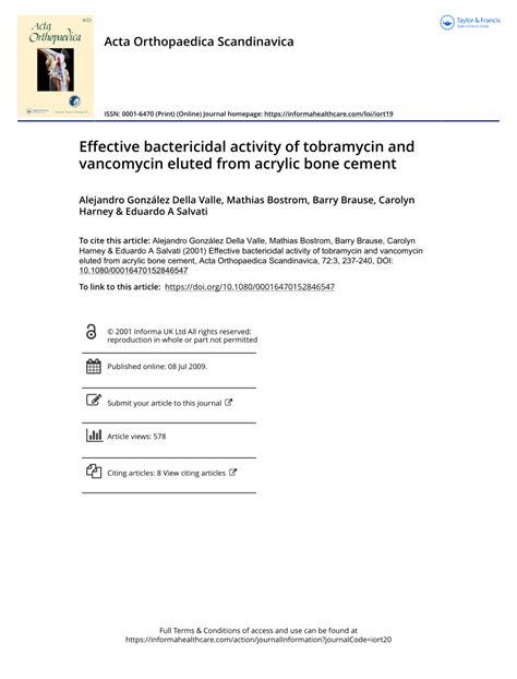 Pdf Effective Bactericidal Activity Of Tobramycin And Vancomycin