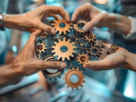 Collaborative Teamwork And Industry Innovation With Interlocking Gears And Cogs Premium Ai