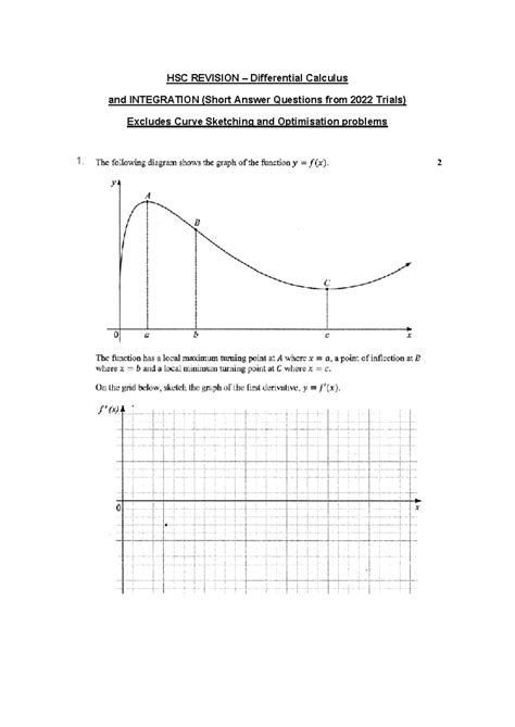 Hsc Revision Differential Calculus Excluding Optimisation And Curve Sketching And Integration