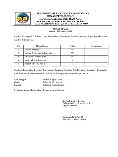 Surat Tugas Penyusunan Program Sekolah Pdf