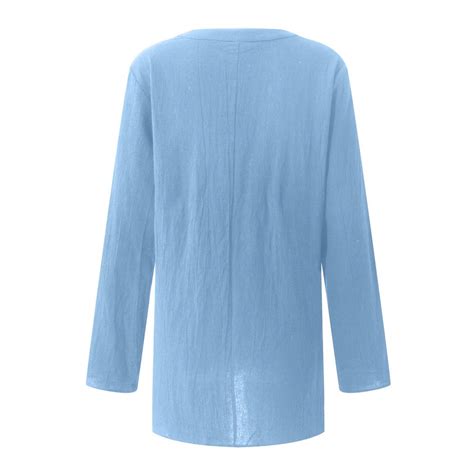 Купити Sd Жінки повсякденний вільний принт V подібний виріз бавовняний льон з довгим рукавом