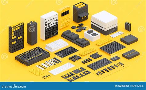 Yellow Background Modular Keyboard Components Studio Shot Product