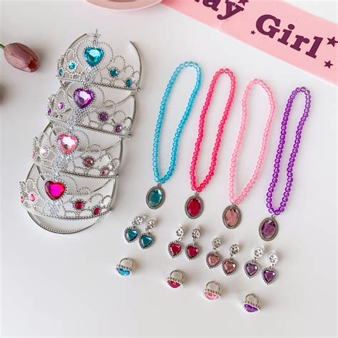 무배 블링 프린세스 공주 생일 파티 왕관 귀걸이 목걸이 반지 세트 4color