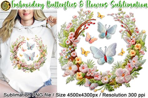 Embroidery Flower Luarel And Butterfly Png Graphic By V Design Creator · Creative Fabrica