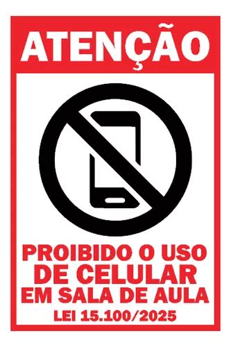 Adesivo Placa Proibido Celular Sala Escola Kit 10 Un 18x12
