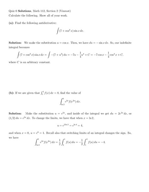 Quiz With Solution Calculus Ii Math 112 Docsity