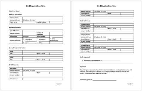 Credit Application Forms Credit Account Application Form Templates