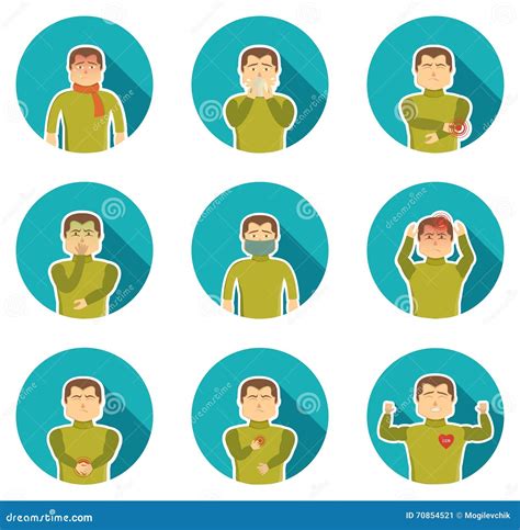 Flu Symptoms Icon Set Stock Vector Illustration Of Fever