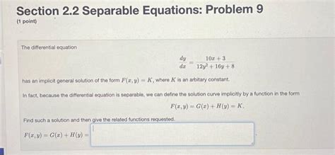 Solved Section 22 Separable Equations Problem 9 1 Point