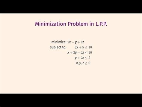 Minimization Linear Programming Problem using Simplex Method - YouTube