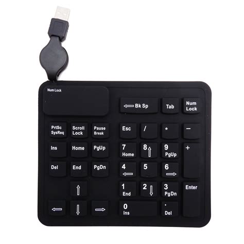 Silicone Flexible USB Keys Extended Numeric Keypad W Retractable Wired Cable