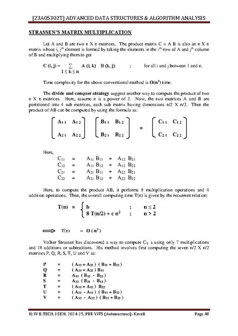 Adsa Btech I Sem Lecture Notes On Advanced Data Structures And