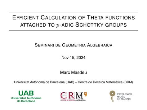 Efficient Calculation Of Theta Functions Attached To P Adic Schottky Groups Ppt