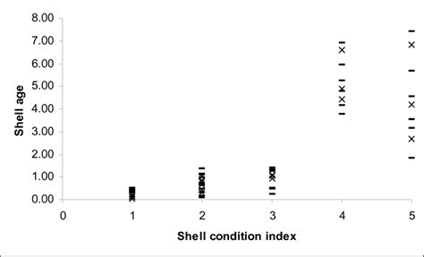 Shell Age For Individuals Categorized Into Shell Condition X Age