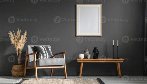 Modern Minimalist Interior Design With A Cozy Armchair Wooden Coffee