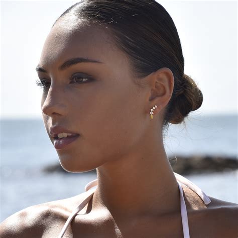 Gabrielle Pastel Diamante Climber Earrings Yellow Culturesse