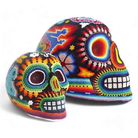 20 Cm Huichol Beaded Skull Mexican Indian Beadwork Art Casa Frida