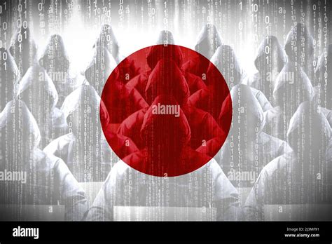 anonymous hooded hackers flag of japan binary code cyber attack