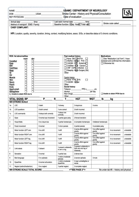 Hospital Stroke Evaluation Form Printable Pdf Download
