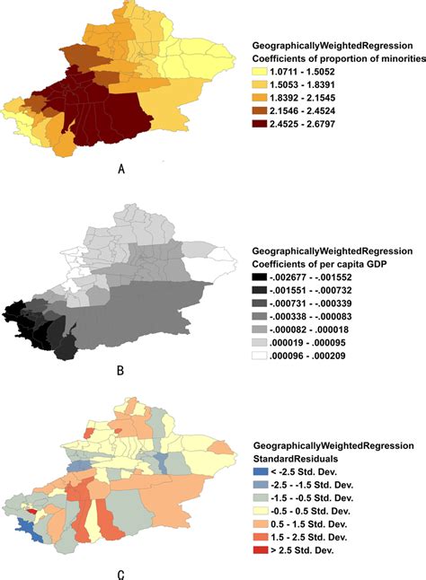 Coefficients Of Predictors And Standard Residuals Of Gwr A