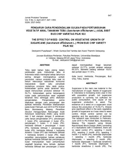 PENGARUH CARA PENGENDALIAN GULMA PADA PERTUMBUHAN VEGETATIF AWAL