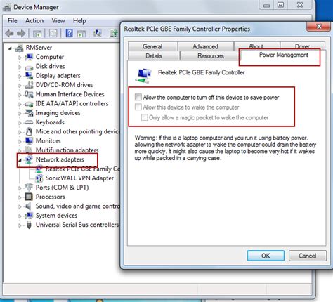 Power Option On The NIC