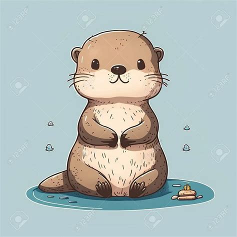 Adorable Otter Illustration Sea Otter Cartoon Drawing Animated Otter
