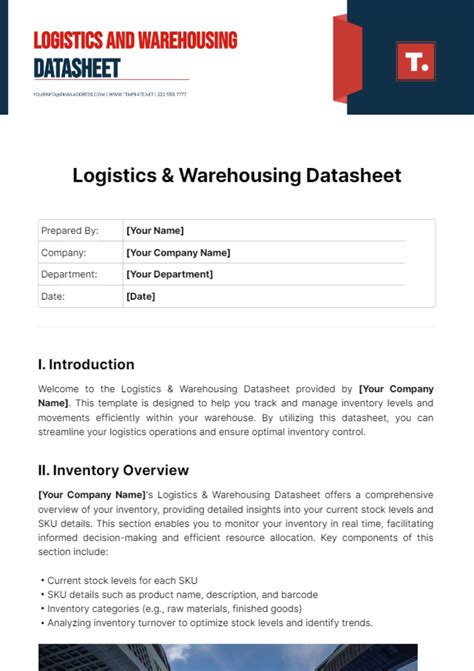Free Logistics And Warehousing Datasheet Template To Edit Online