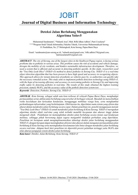 Pdf Deteksi Jalan Berlubang Menggunakan Algoritma Yolov5 Pothole Detection Using The Yolov5