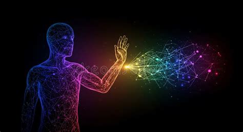 A Digital Illustration Featuring A Human Figure Composed Of Interconnected Lines Stock
