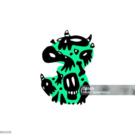 손으로 그린 타이포그래피 알파벳 숫자 낙서 두개골이 있는 숫자 3 3에 대한 스톡 벡터 아트 및 기타 이미지 3 공포