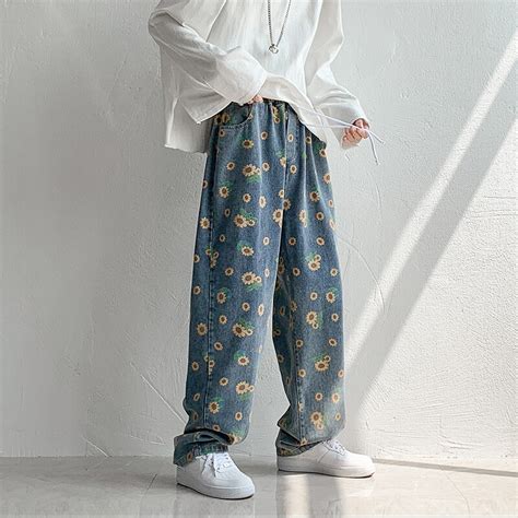 Privathinker Herre Daisy Print Sommer Straight Jea Grandado