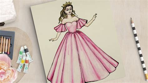 How To Draw A Girl With Beautiful Dress تعلم كيف ترسم فستان Youtube