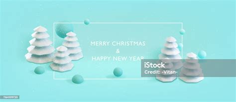 새해 복 야 메리 크리스마스 배너입니다 텍스트에 대한 장소와 포스터 배경 현대 최소한의 새해 복 야 개념입니다 벡터 3d 그림 의 추상기하학적 인 흰색 크리스마스 트리