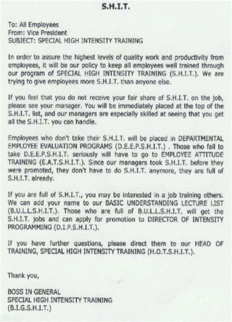 Company Memo High Intensity Training Train Special