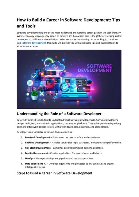 How To Build A Career In Software Development Tips And Tools Pdf