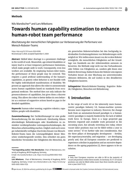 Pdf Towards Human Capability Estimation To Enhance Human Robot Team Performance