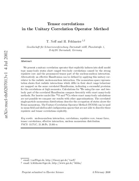 Pdf Tensor Correlations In The Unitary Correlation Operator Method