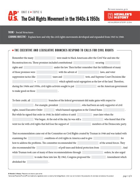 Ap Us Unit 8 Topic 6 Noteguides Pdf Plessy V Ferguson Litigation
